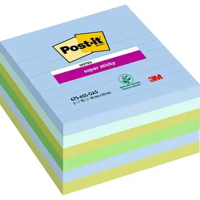 Post-it® Super Sticky Notes linjerede 101 mm x 101 mm 90 ark pr. blok ...