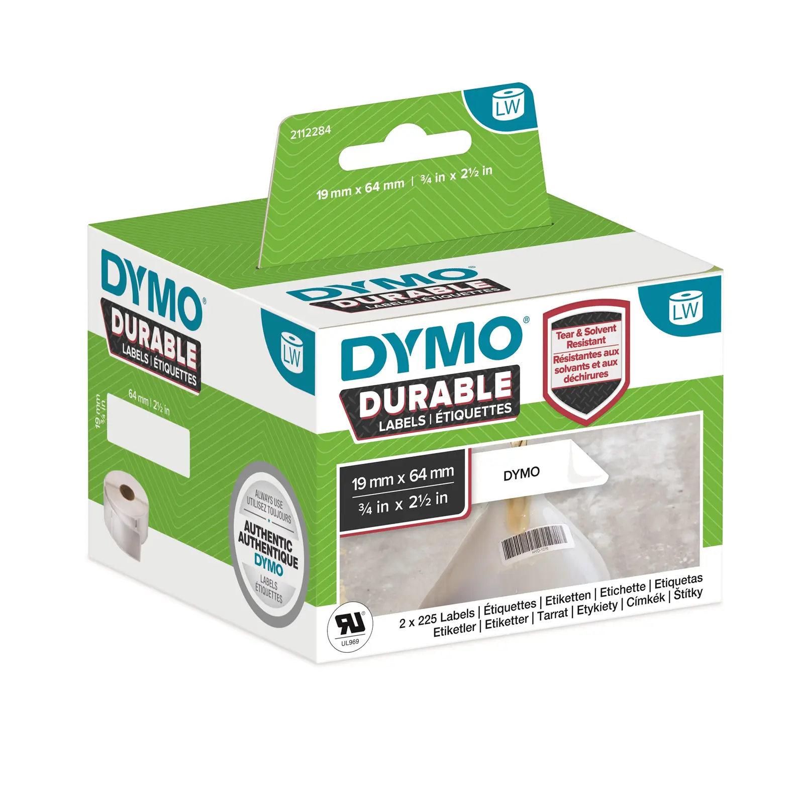 Dymo label til LabelWriter Durable barcode label 19mm x 64mm 2 rolls ...