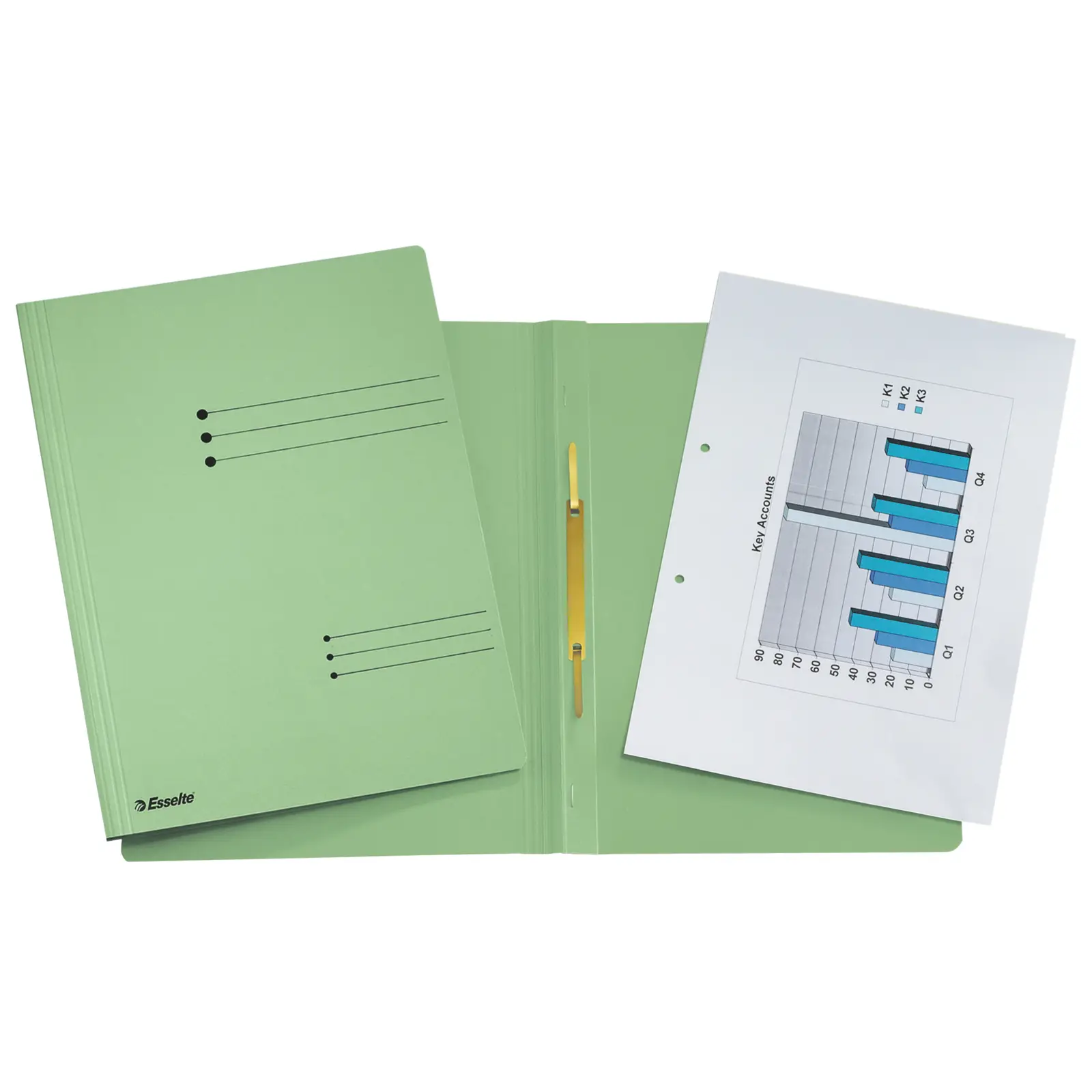 Papir mappe i karton, A4 Esselte med split og overligger 621058 - Grøn ...