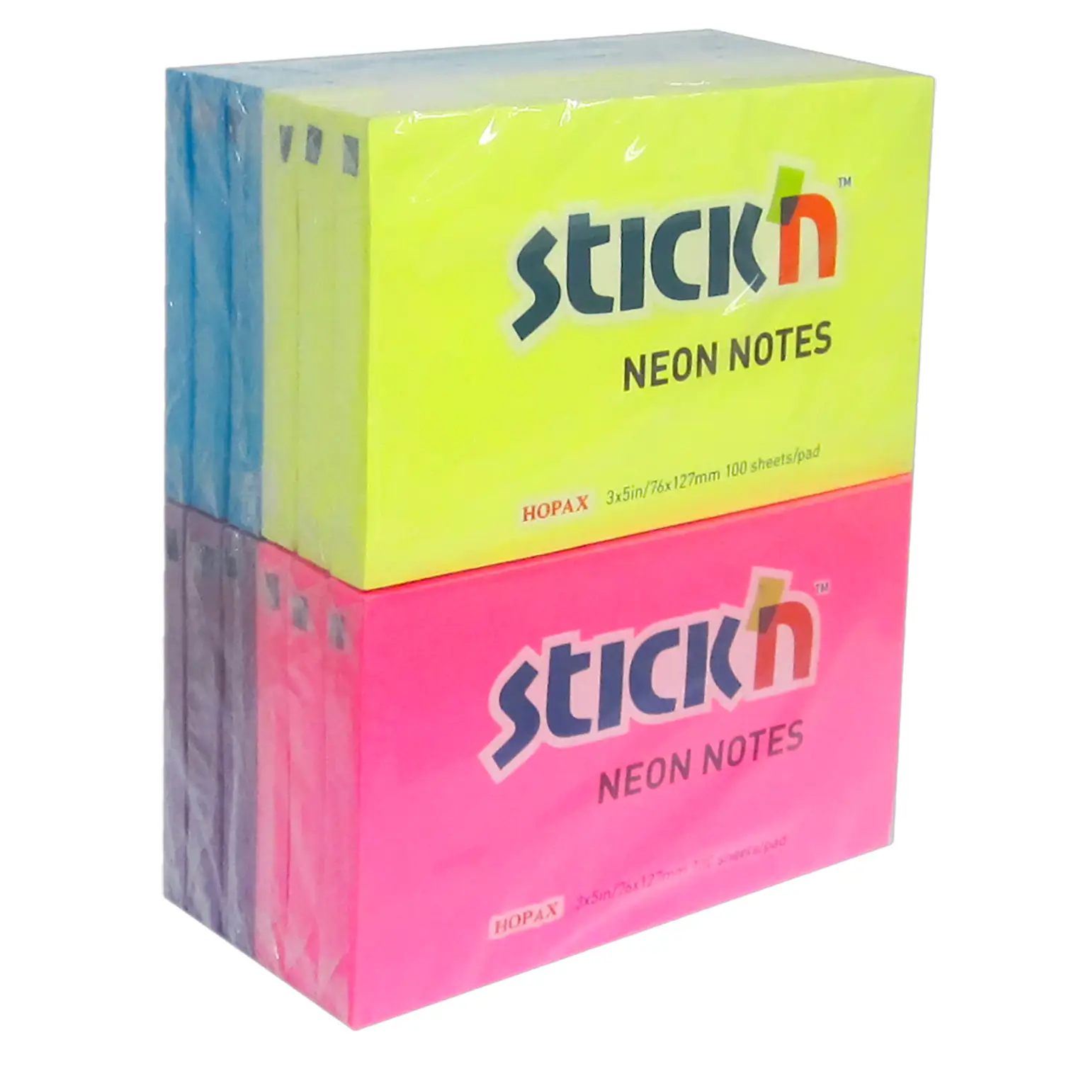 Notesblokke - Stick'N Neon 76x127mm 12x100 blade - Gul/Blå/Magenta ...