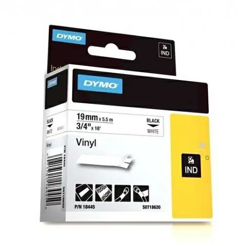 Dymo Rhino tape 19mmx5,5m vinyl black/white - Køb billigt på Grafical.dk