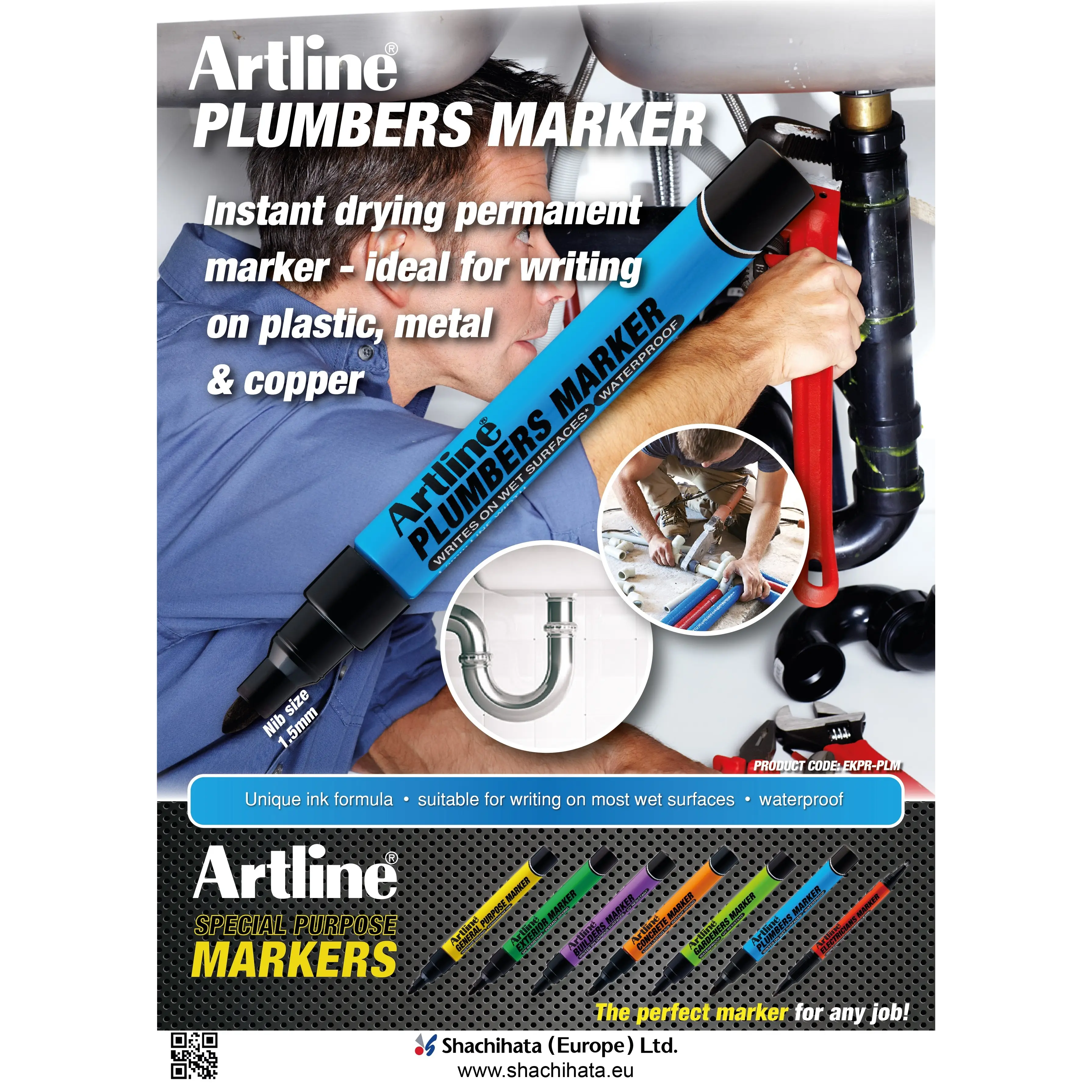 Rørmarker - Artline Plumbers Marker - Rød - Køb minimum 12 stk. - Køb ...