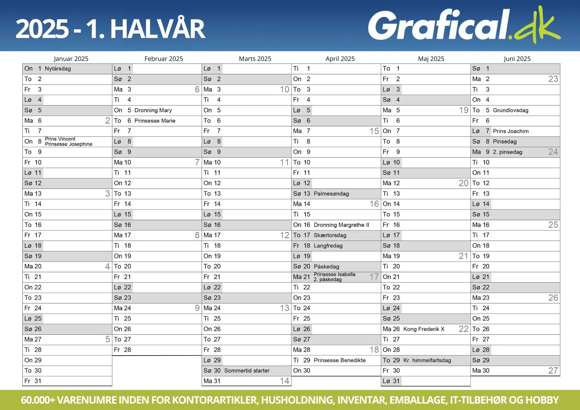 Gratis kalender 2025 til print