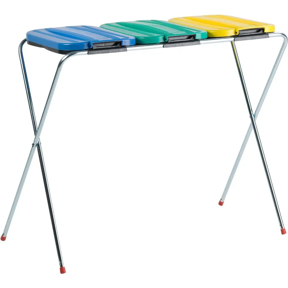 Affaldsstativ flerfarvet rustfrit stål 3-rums 3x100 L med blåt, grønt ...