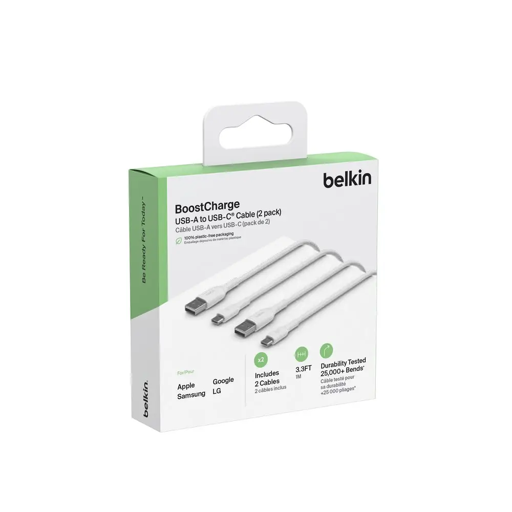 Belkin USB-A to USB-C PVC 1m Twin Pack White - Køb billigt på Grafical.dk