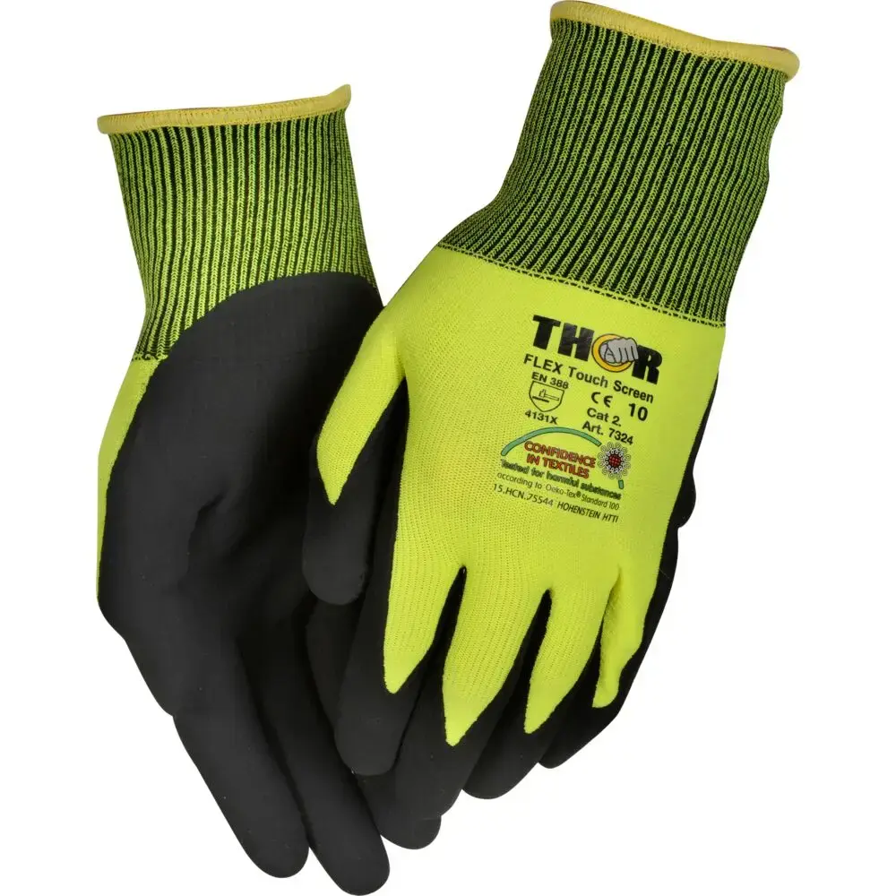 Fingerdyppet nitrilhandske, THOR Flex Touch Screen, 7, sort, nitril ...