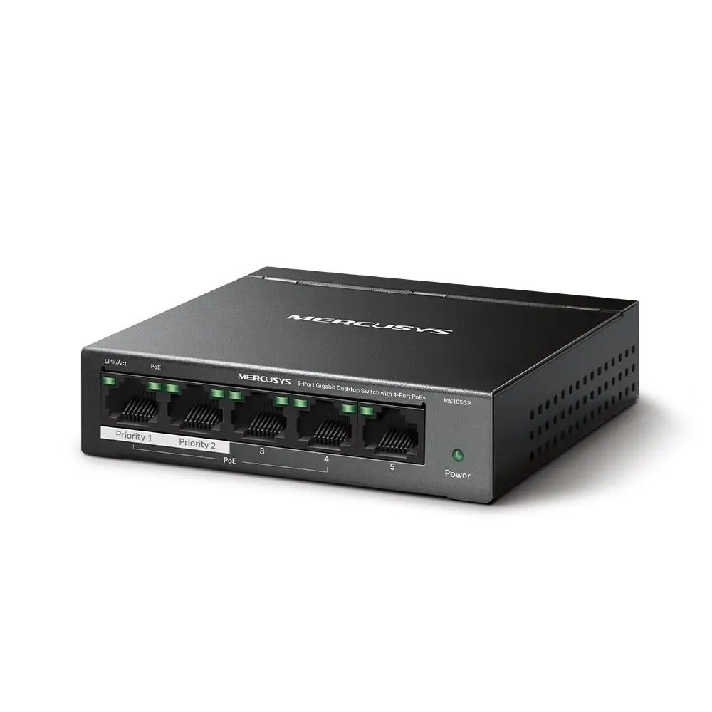 MERCUSYS 5-Port Gigabit Desktop Switch with 4-Port PoE+ sort - Køb ...
