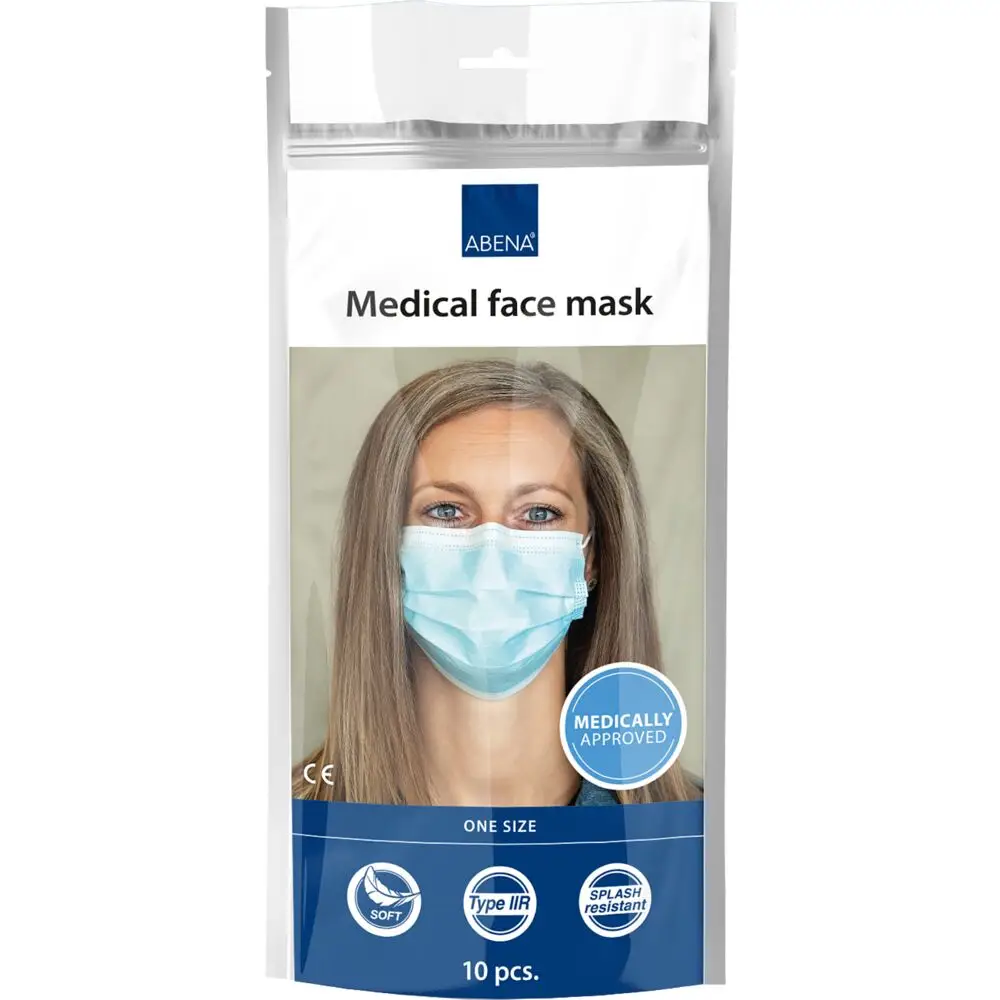 Mundbind med øreelastikker, type IIR, Abena Excellent, 3-lags, blå ...