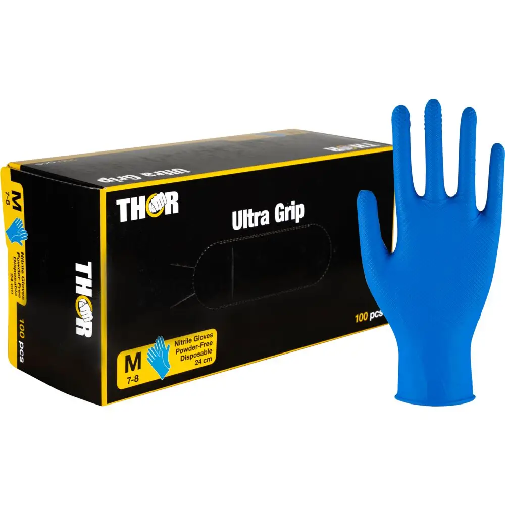 Nitril engangshandsker THOR Ultra Grip M mørkeblå fish scale textureret ...