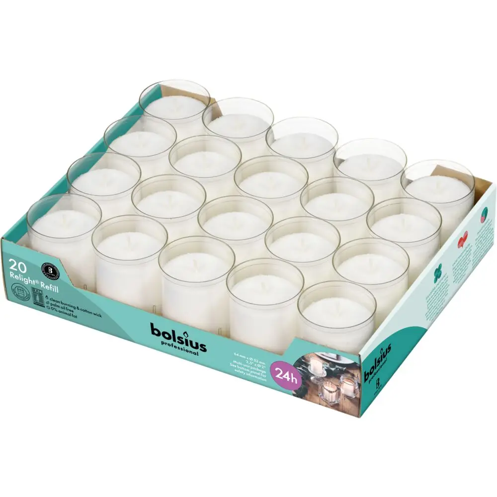 Refill til Relight Oval Bolsius 24 timer hvid 6,50 cm - 80 stk - Køb ...