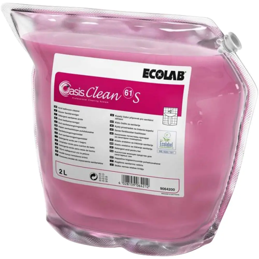 Sanitetsrengøring - Ecolab Oasis Clean 61 S 2L - Sur, kalkhæmmende, med farve og parfume - 2 stk