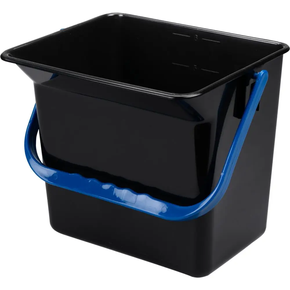 Spand, 6 l, sort, plast, med blå hank - 50 stk - Køb billigt på Grafical.dk