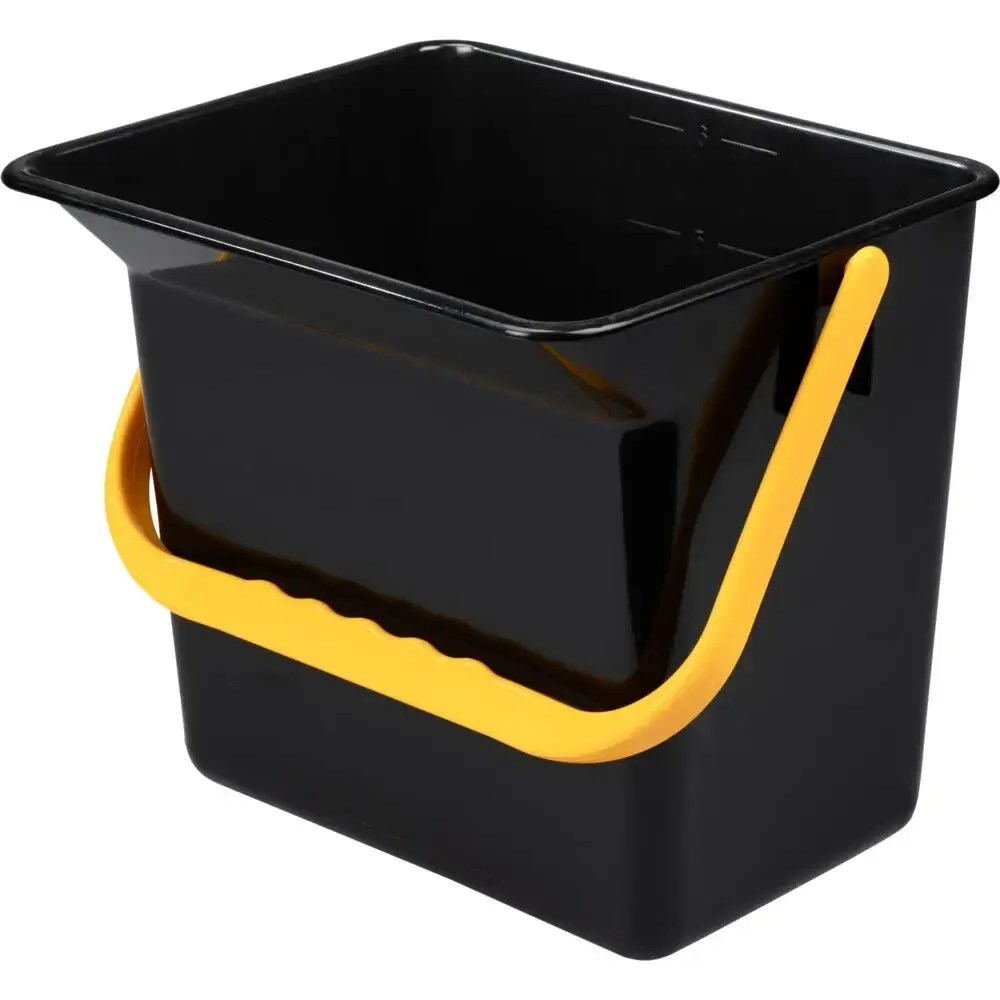 Spand, 6 l, sort, plast, med gul hank - 50 stk - Køb billigt på Grafical.dk