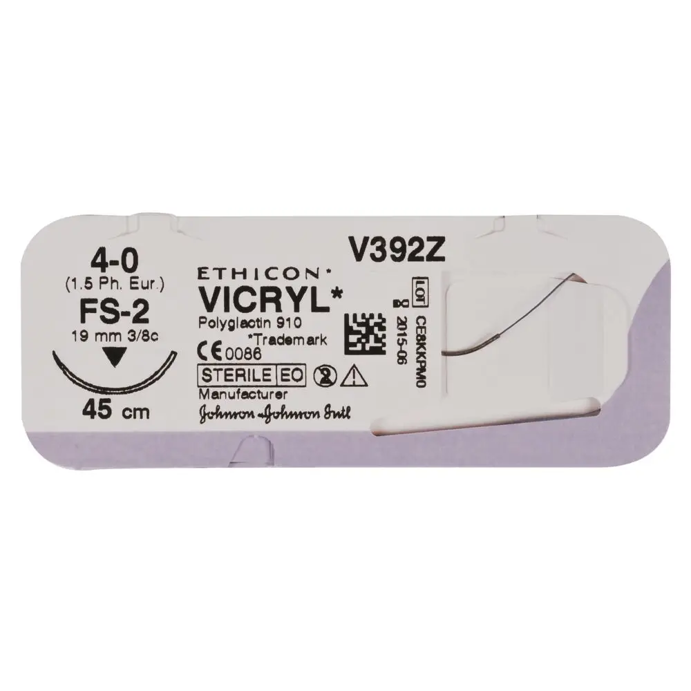 Sutur, Vicryl, violet, FS-2 nål, multifil, 4-0, 45 cm, - 12 stk - Køb ...