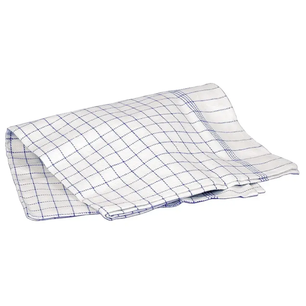 Viskestykker 100x50cm hvid bomuld med blå tern - 10 stk - Køb billigt ...