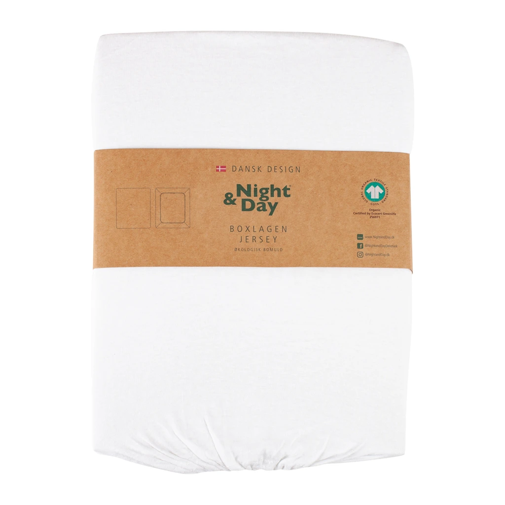 Boxlagen Jersey Night & Day hvid 140x200x35 | 100% økologisk bomuld