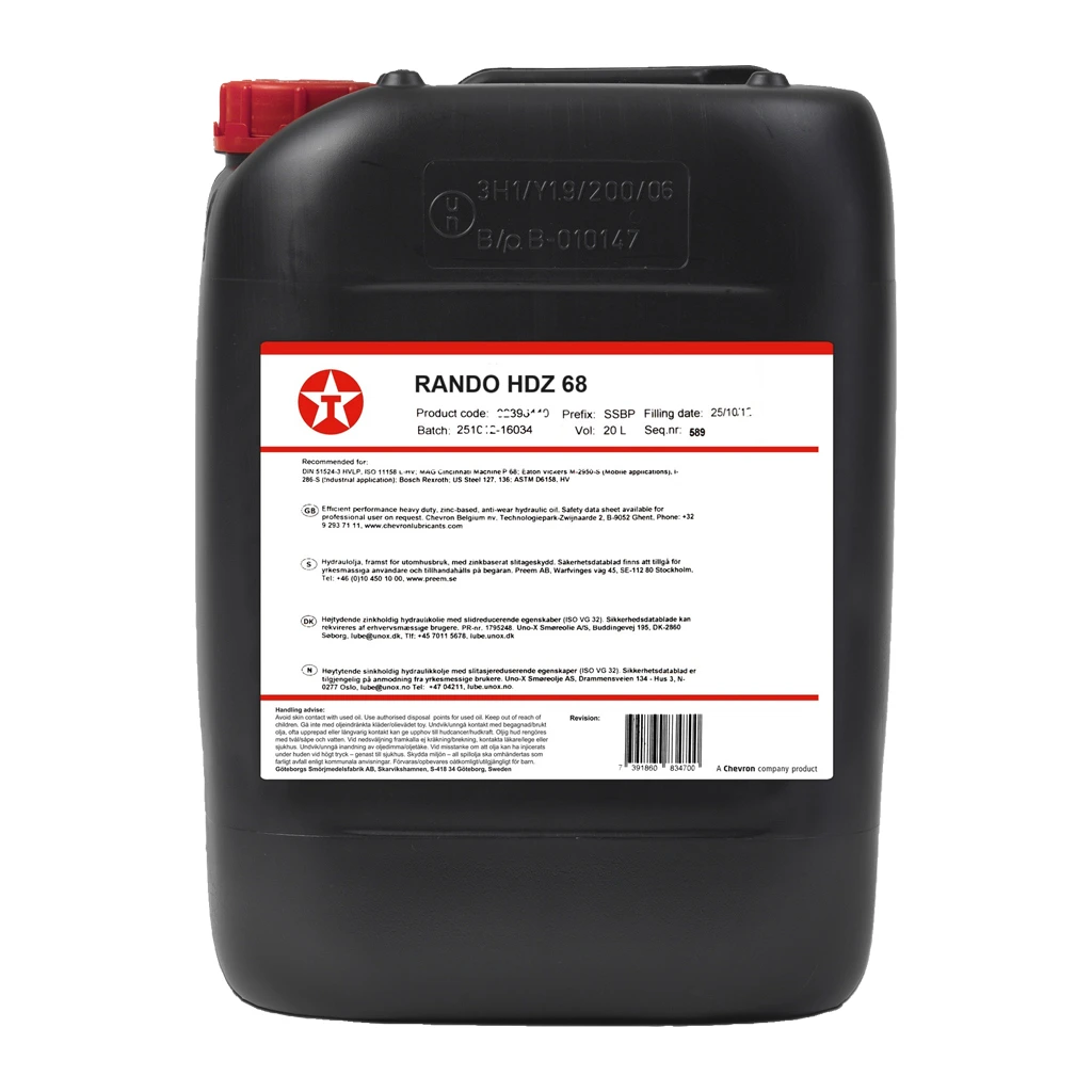 Hydraulikolie Rando HDZ 68 20 ltr » Køb online hos LINDS.dk
