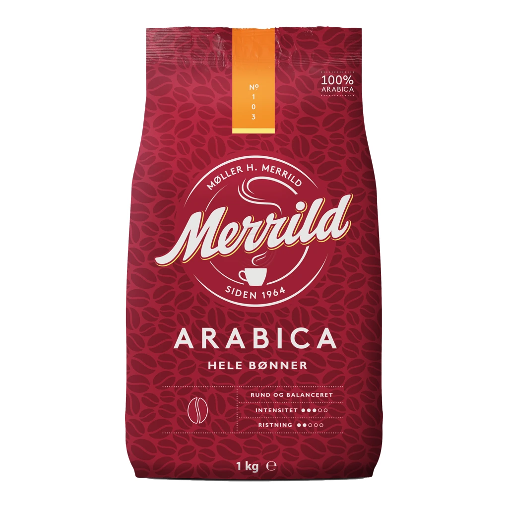 Kaffe Merrild Arabica Helbønne, 1 kg | No. 103 | Rund og fyldig
