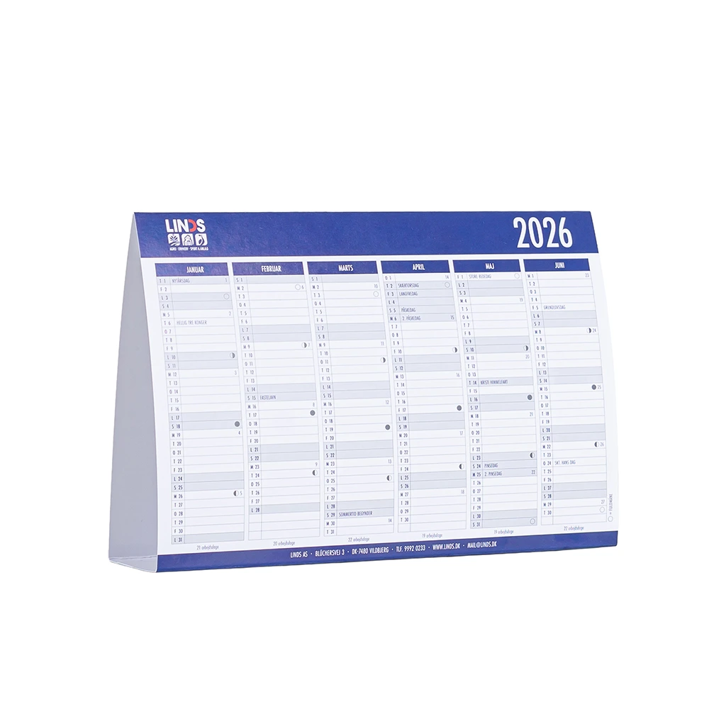 Kalender LINDS 2025 - A5 bordkalender | Foldes og stilles hvor du vil