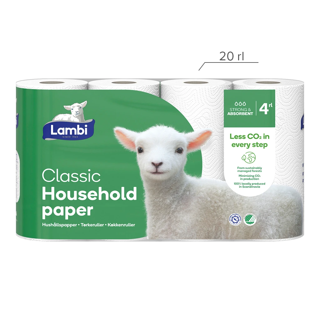 Køkkenrulle Lambi Classic 3-lags halve ark, 20 rl