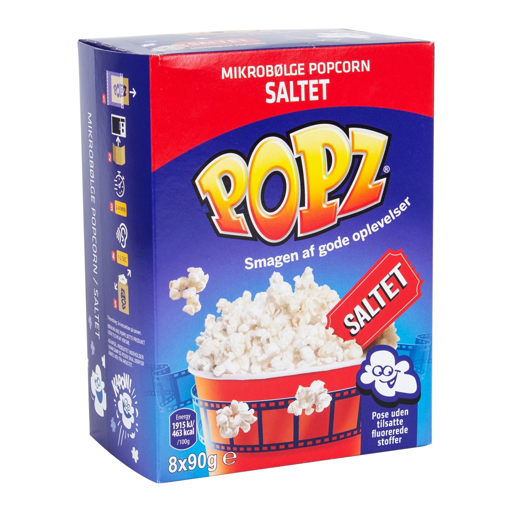 Popz Popcorn 8 poser | Saltet | Popcorn til mikrobølgeovn