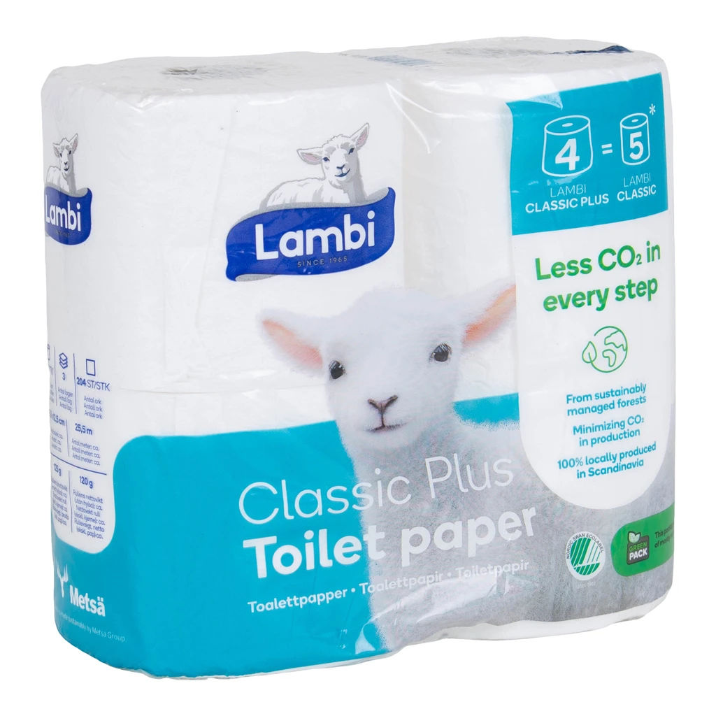 Toiletpapir Lambi Classic Plus 3-lags Svane 25,5 mtr, 28 rl | Køb her