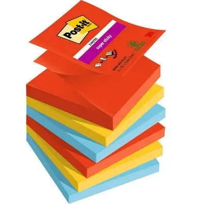 Post-it® Super Sticky Z-Notes - 76 x 76 mm - Playful Farver - 6 blokke ...