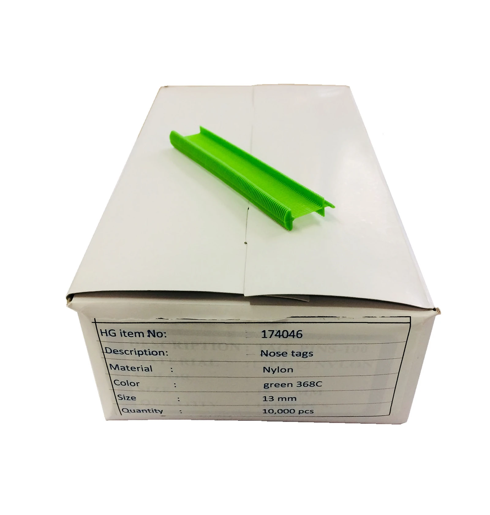 Nose tags, green 13mm UM Nylon, 10.000 pcs