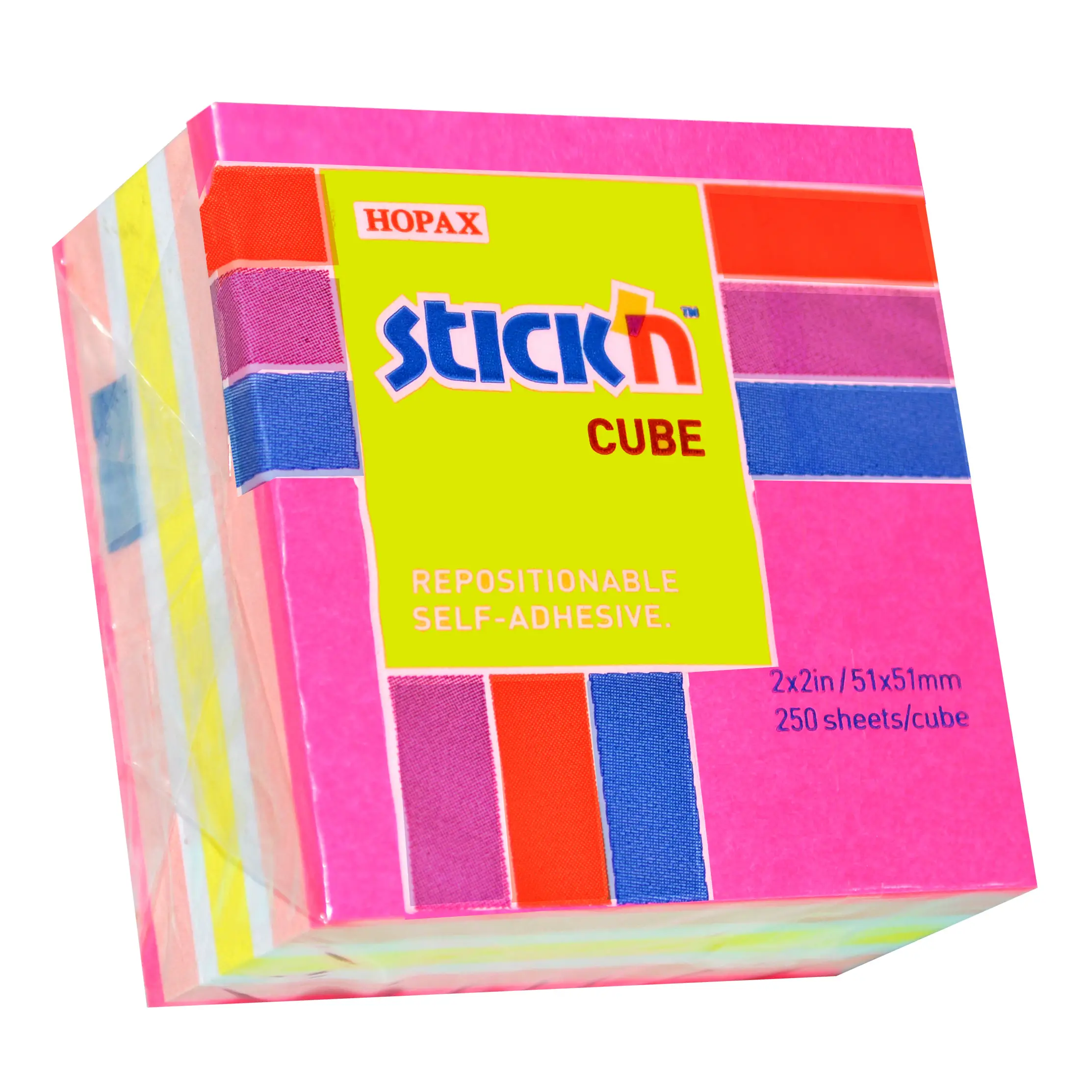Notes Stick'N Mini Cube rosa/neon pastel 51x51mm - 12 blokke á 250 ...