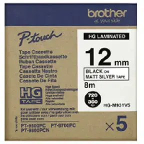 Labeltape - Brother HG 12mm - Sort på mat sølv - 5 stk - Køb billigt på ...