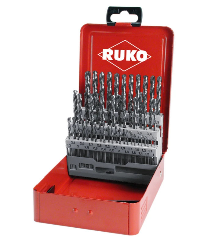 RUKO Twist drill sæt DIN 338 type N, HSS-G i stål kasse