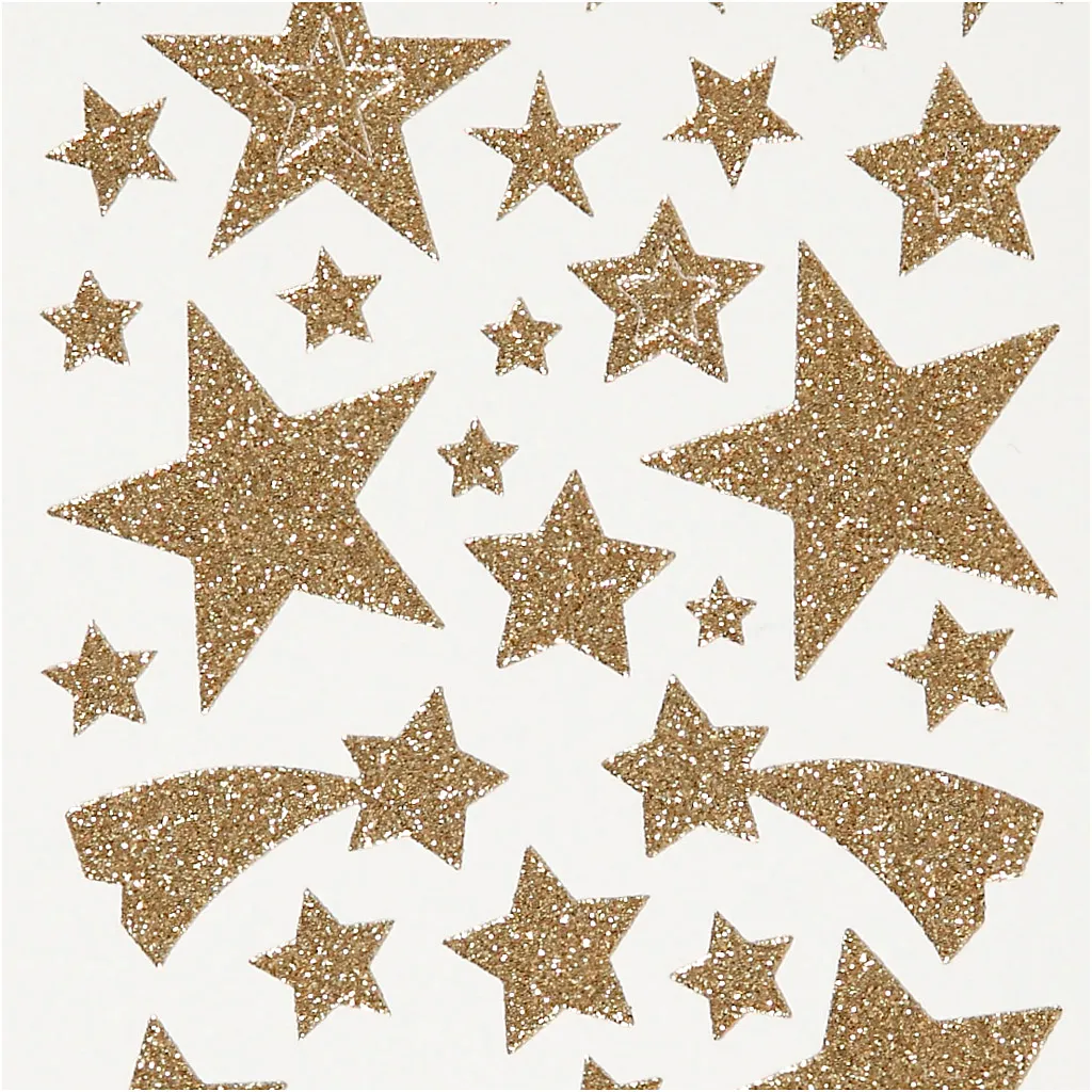 Glitrende guld stjerner - Køb 10x23 cm glitterstickers nu!