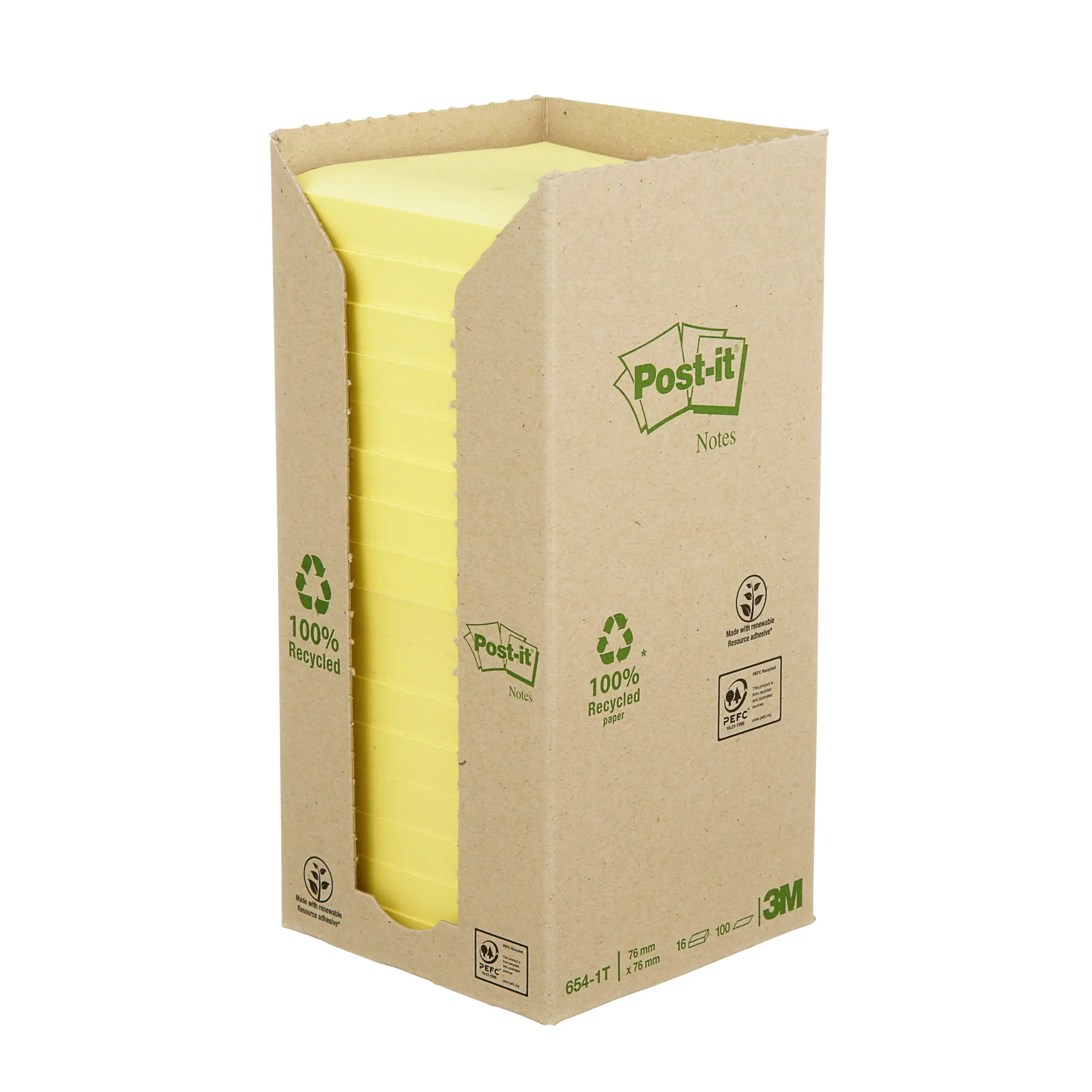 Post-it notes gul 76x76mm genbrug 16 blokke - Køb billigt på Grafical.dk