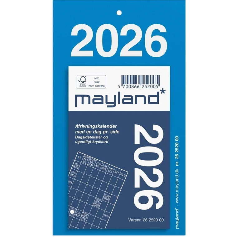 Kalender, Mayland year: 2026, hvid, 1 stk,, FSC Mix Credit