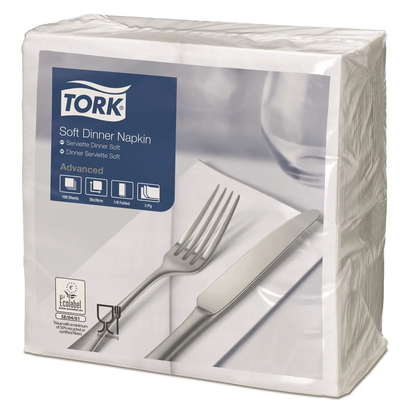 Frokostservietter - Tork 15134 - 3-lags - Hvid - 1/8 fold - 39 cm - 1200 stk - Køb billigt på Grafic