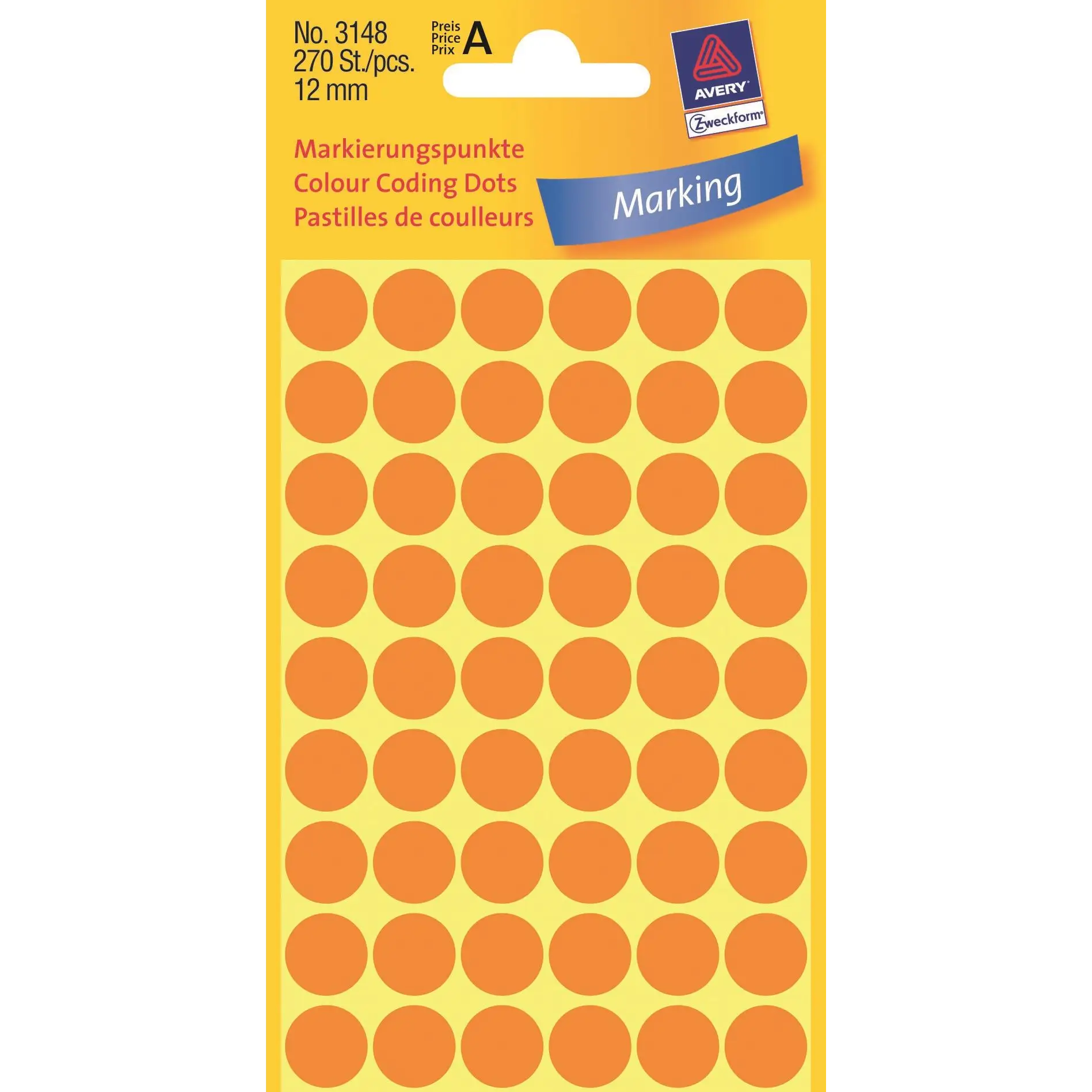 Runde labels Avery 3148 - neon orange Ø: 12 mm - 270 stk - Køb billigt ...