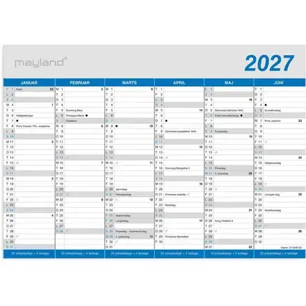 Kontorkalender væg - Klassisk - A4 - 2027 - Mayland - 27059000 - Køb ...
