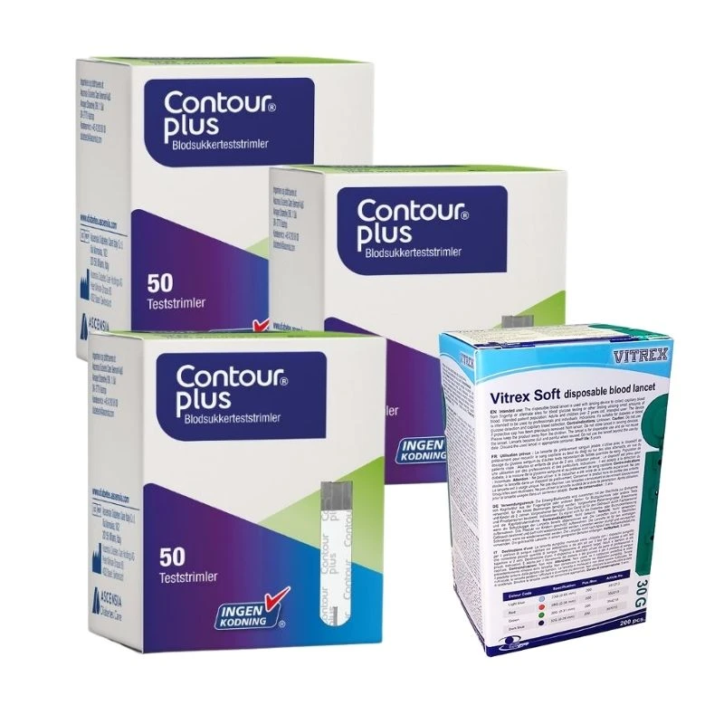Sampak: 3 x Contour Plus teststrimler & 1 x Vitrex Soft
