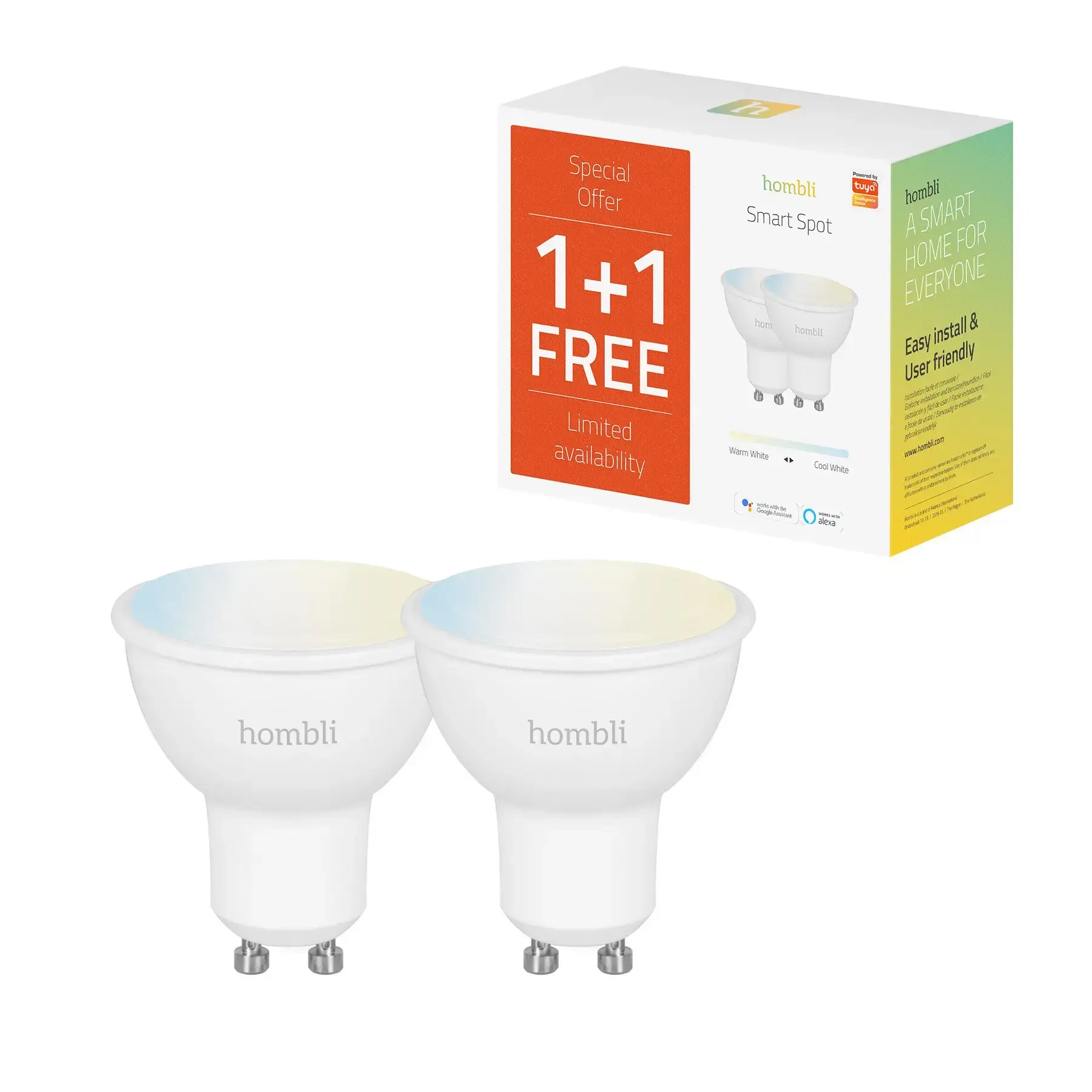 Smart spotpære - Hombli Smart Spot 4.5W CCT (GU10) - Promo Pack 1+1 - Wi-Fi
