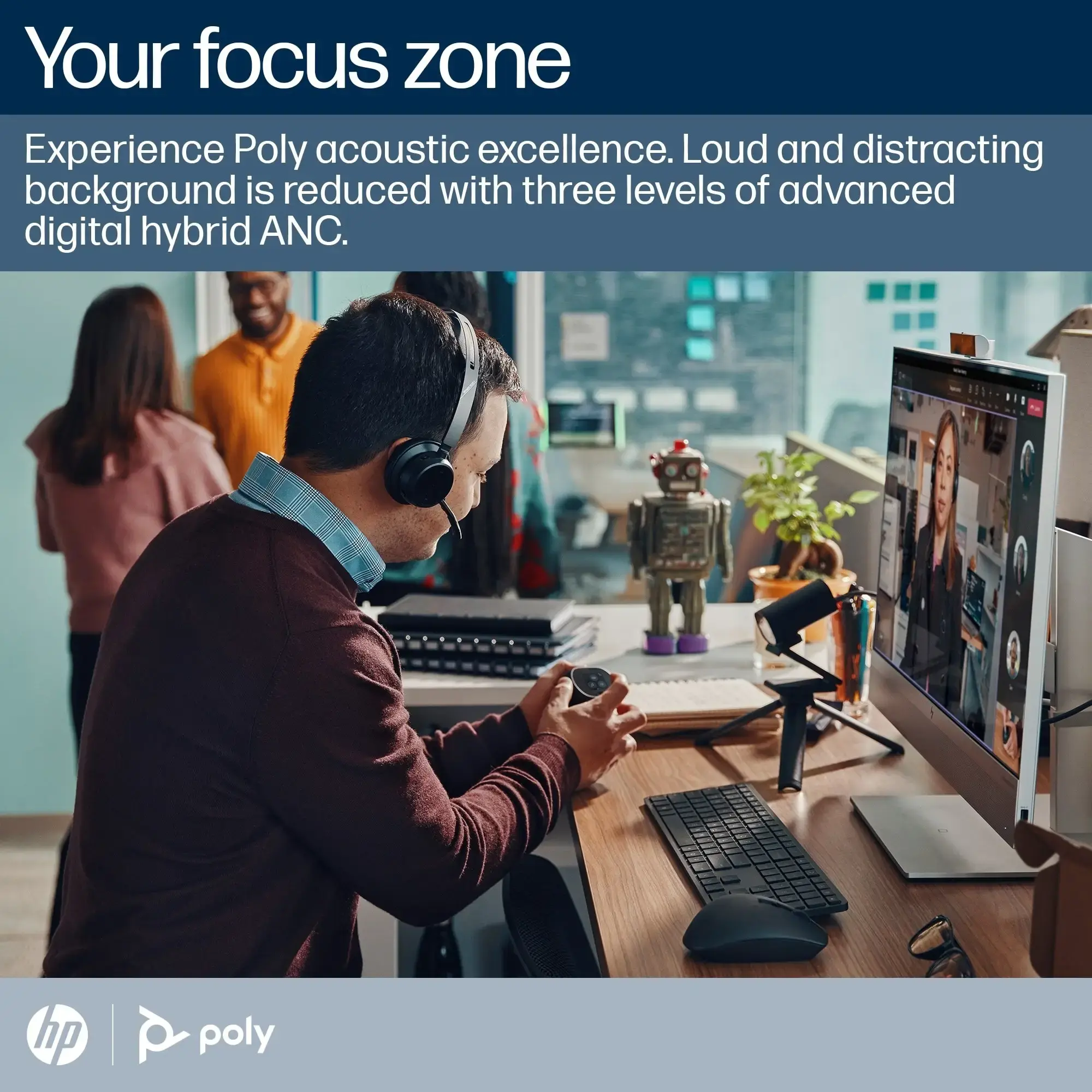 Plantronics (Poly) HP Poly Voyager Focus 2 MS Stereo W. Stand USB-C/A ...