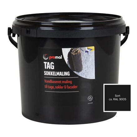 Promal tag og sokkel maling sort glans 20, 5 liter | Køb på LINDS.dk