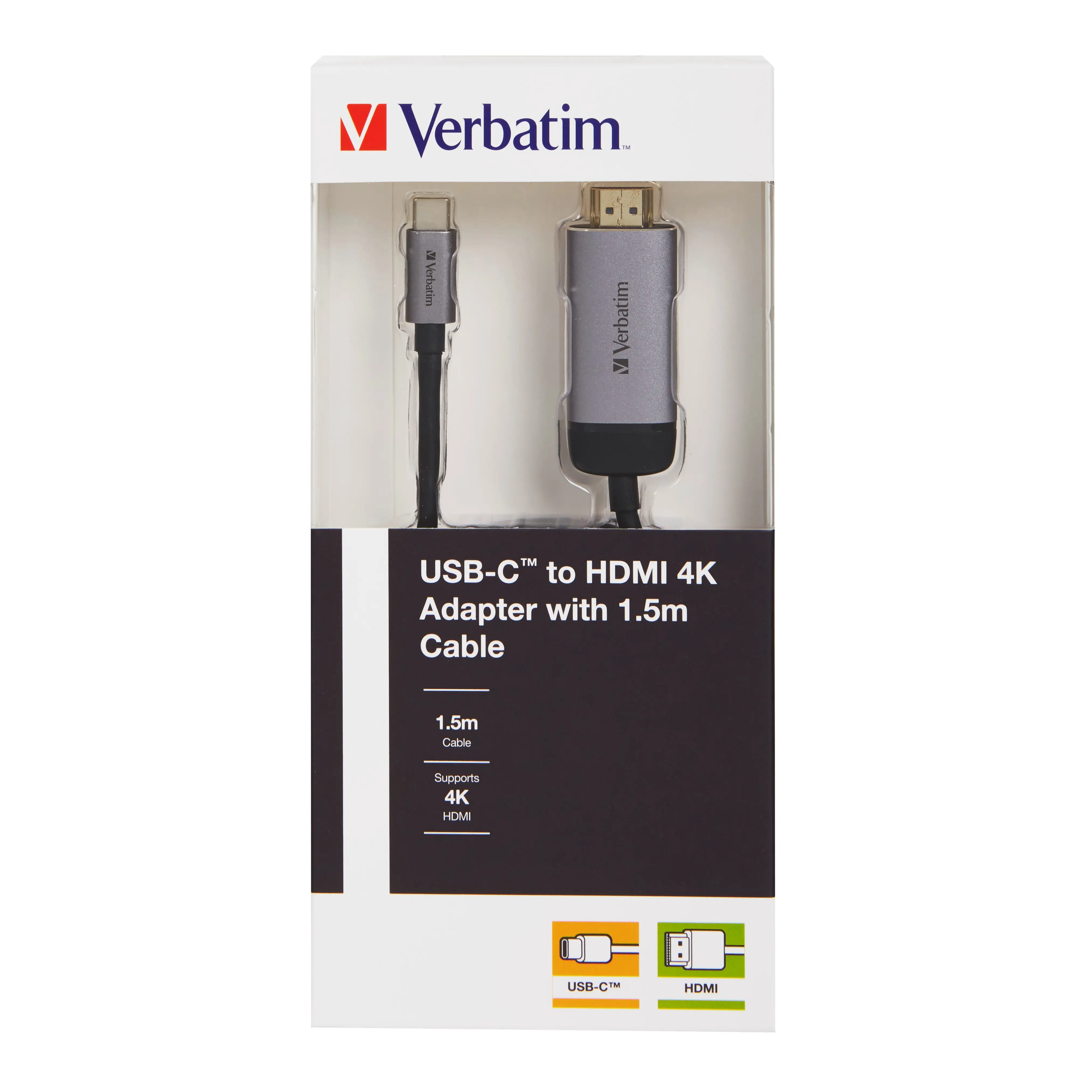 Adapter - Verbatim USB-C to HDMI 4K - 1.5m - Sort/Sølv - Køb billigt på ...