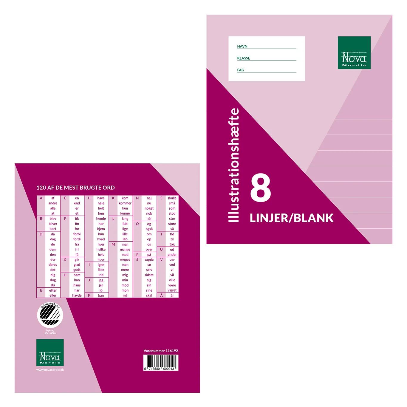 Nova Skolehæfte - Blankt papir med 8 linjer, 25 stk. Tegne/skrivehæfte.