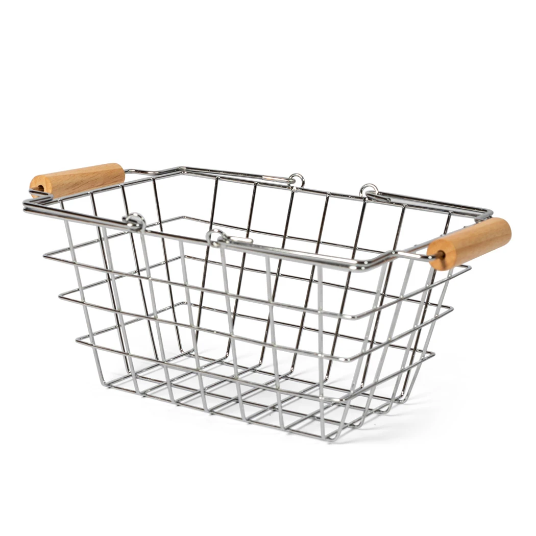 WIRE BASKET W/WOODEN HANDLE