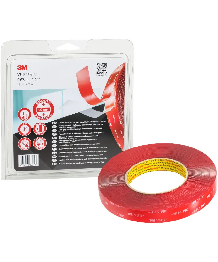 3M VHB 4910F klar dobbeltklæbende tape 19 mm