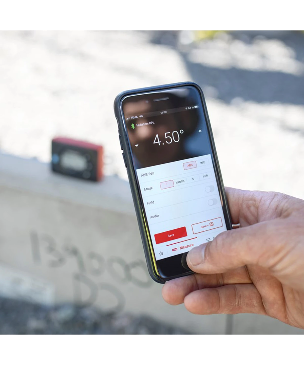 Digitalt vaterpas, vinkelmåler og hældningsmåler i et
