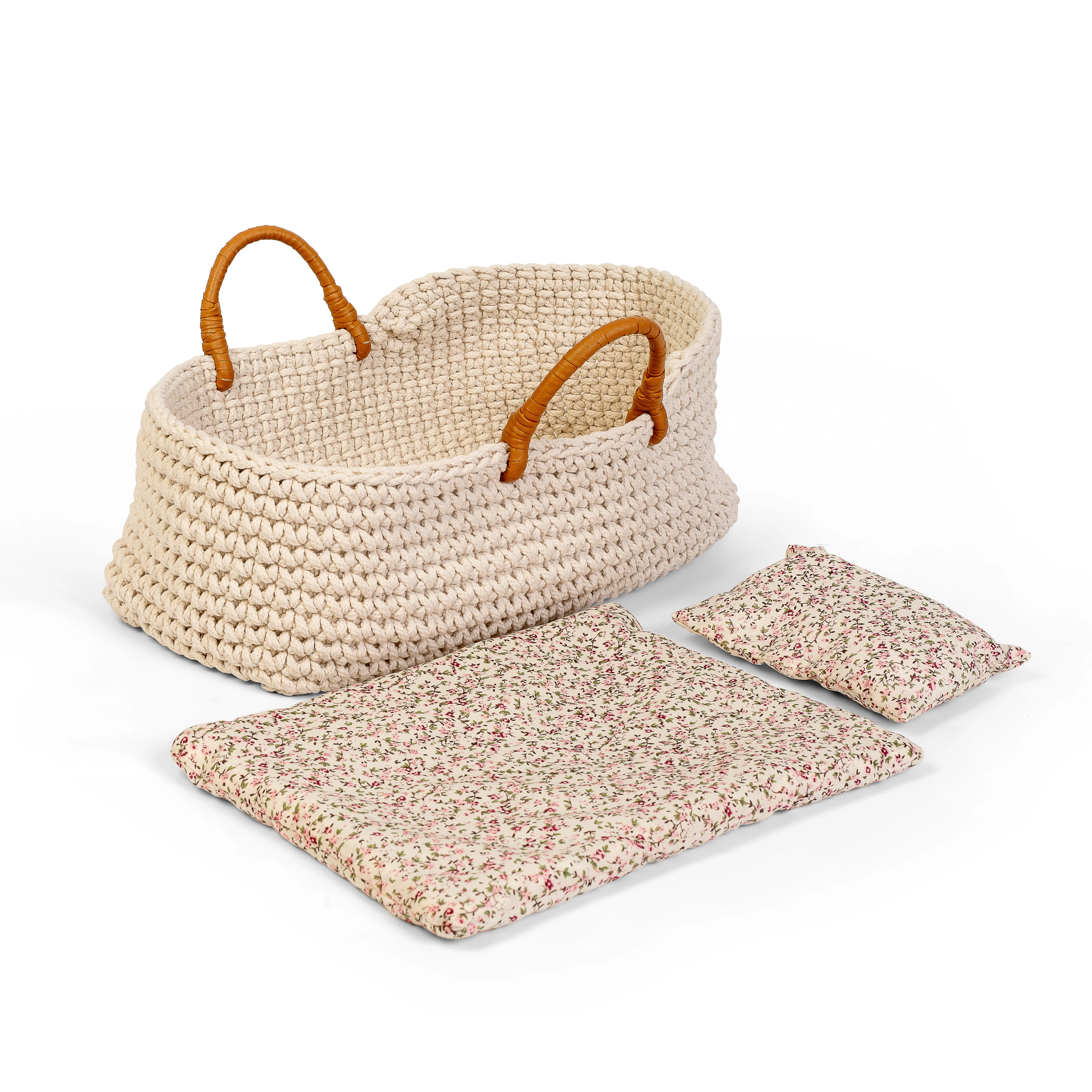 KNITTED DOLL BASKET, 25 CM.