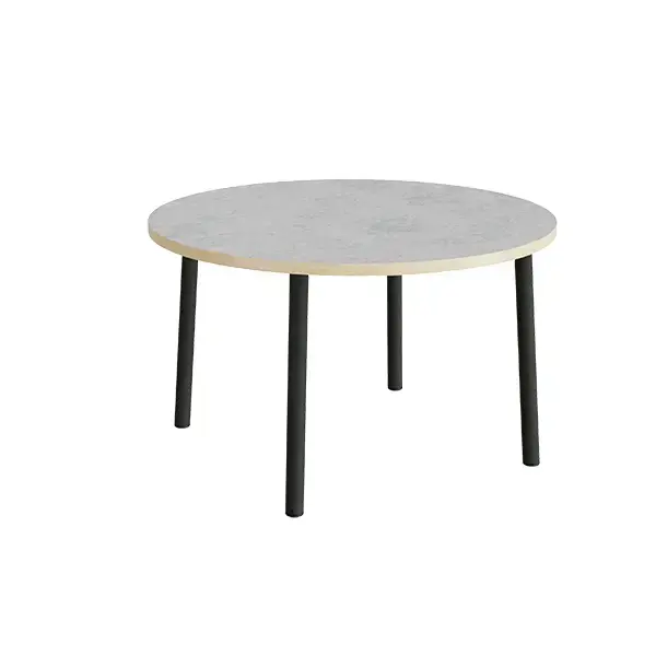 Bord Add 590, Ø1200 mm, højde 720 mm, lys grå linoleum på sortoliven ...