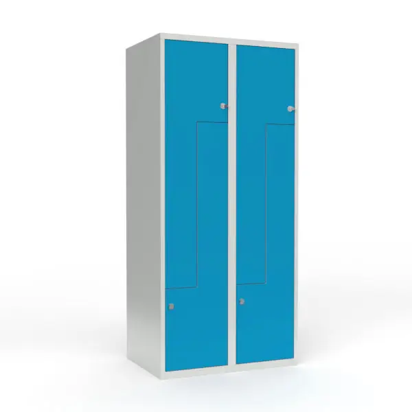 Skoleskab 2x400 Lige tag, Z-dør Lys blå ståldør Greb for hængelås » Køb ...