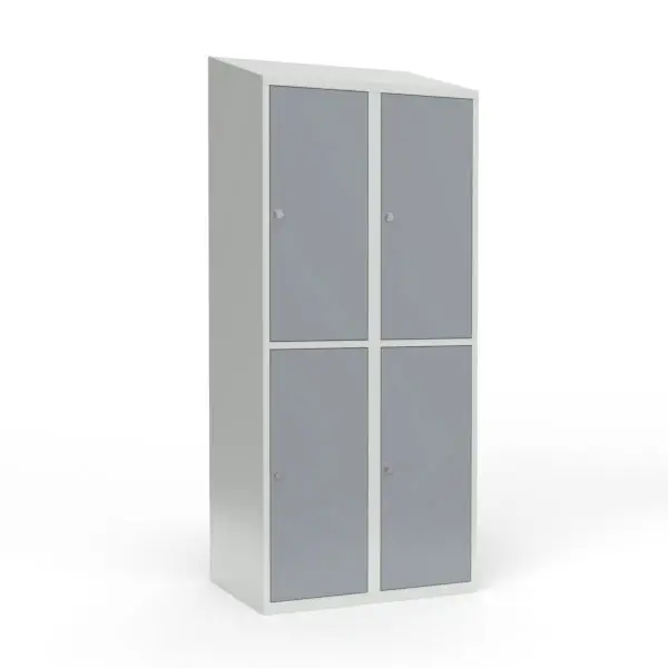 Skoleskab 2x400 Skråt tag 2 rum i højden Grå ståldør Greb for hængelås ...
